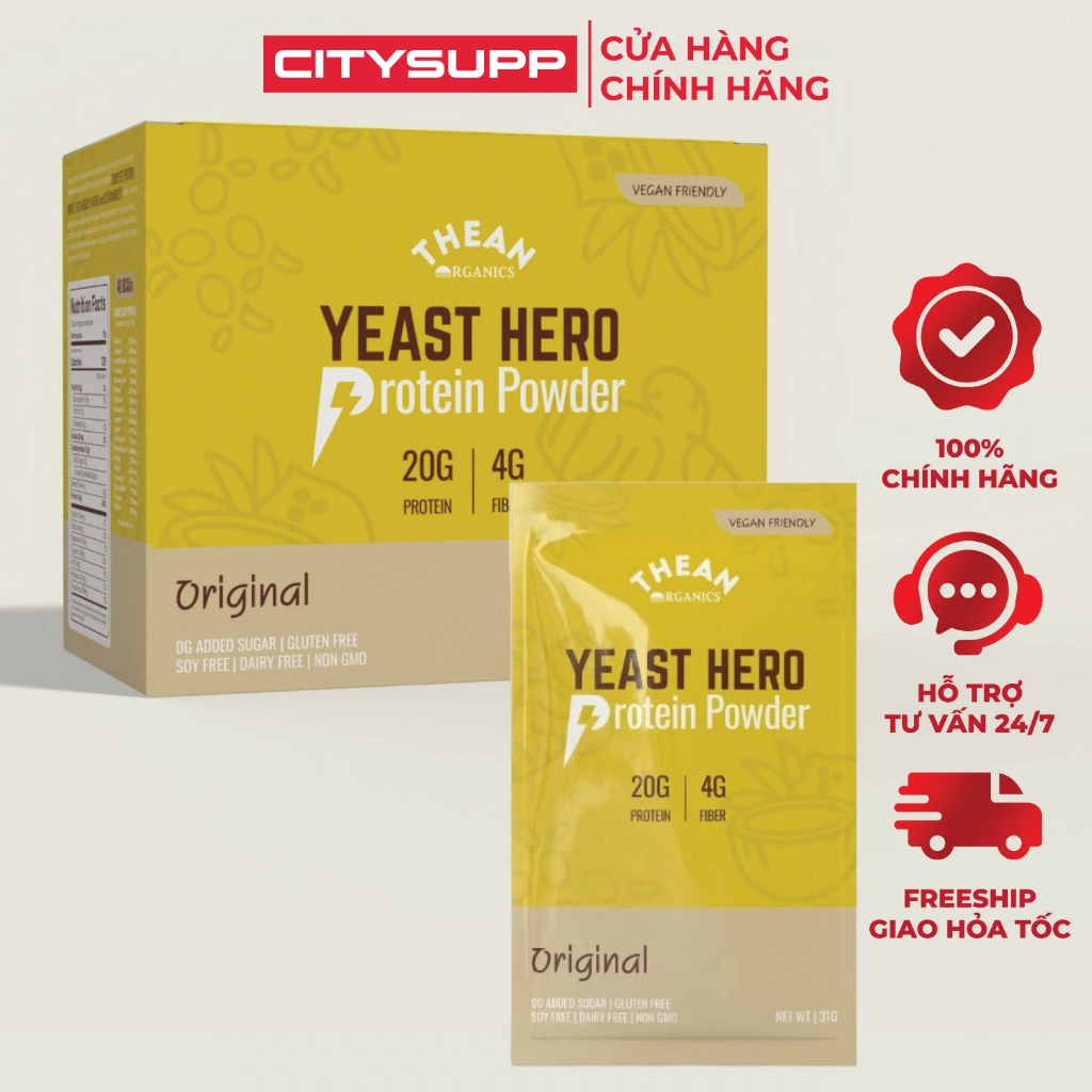 Bột Đạm Yeast Hero Protein Original Hộp 620g (20 gói x 31g) The An ...