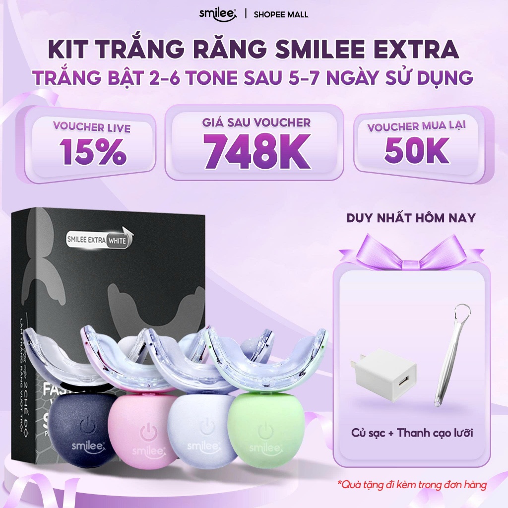 [GIÁ 738K TẠI LIVE SHOP] Trắng răng Smilee Extra, trắng răng từ 2-6 tone sau một liệu trình ...