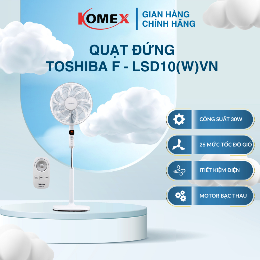 Quạt Đứng Toshiba 9 Cánh DC Inverter F-LSD10(W/H)VN, Công Suất 30W, 9 Cánh Quạt Với 26 Mức Gió ...