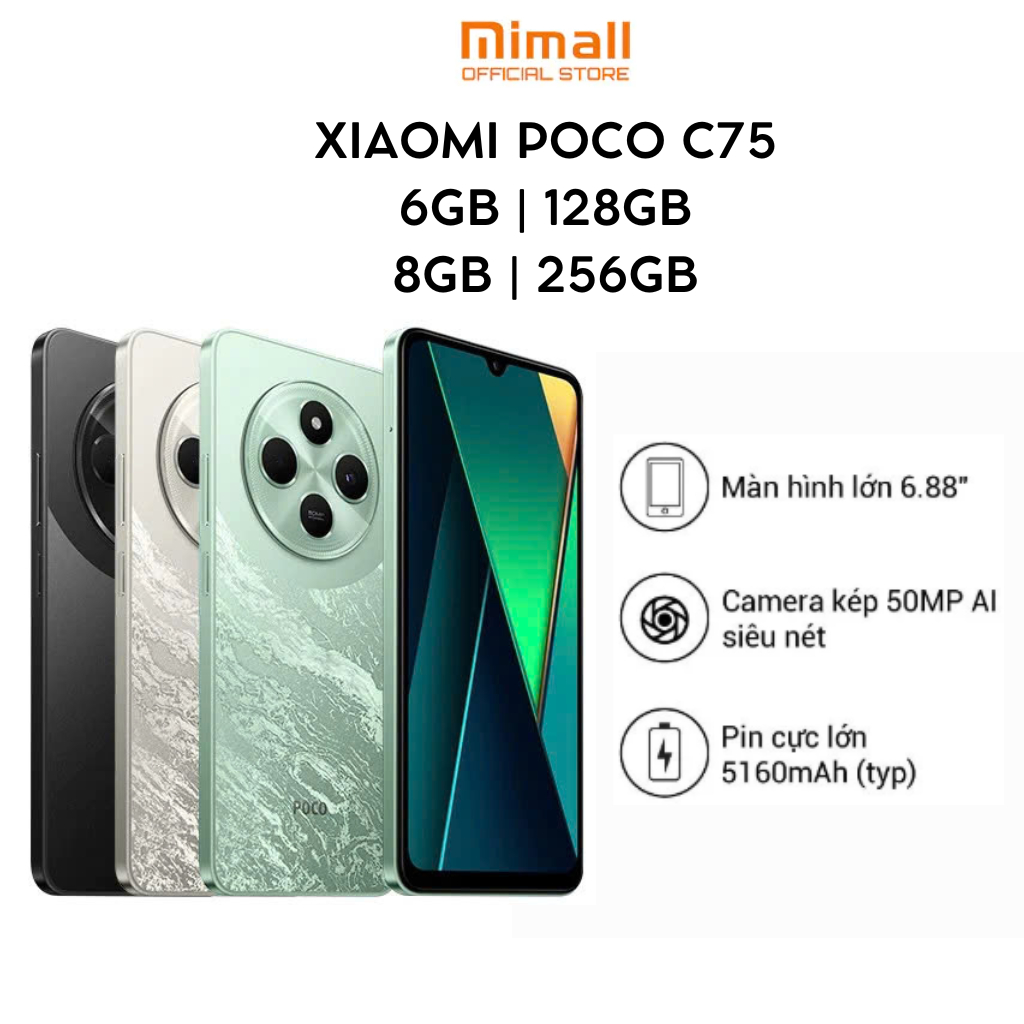 Điện thoại Xiaomi POCO C75 (6GB|128GB) | (8GB|256GB) | Pin 5160mAh ...