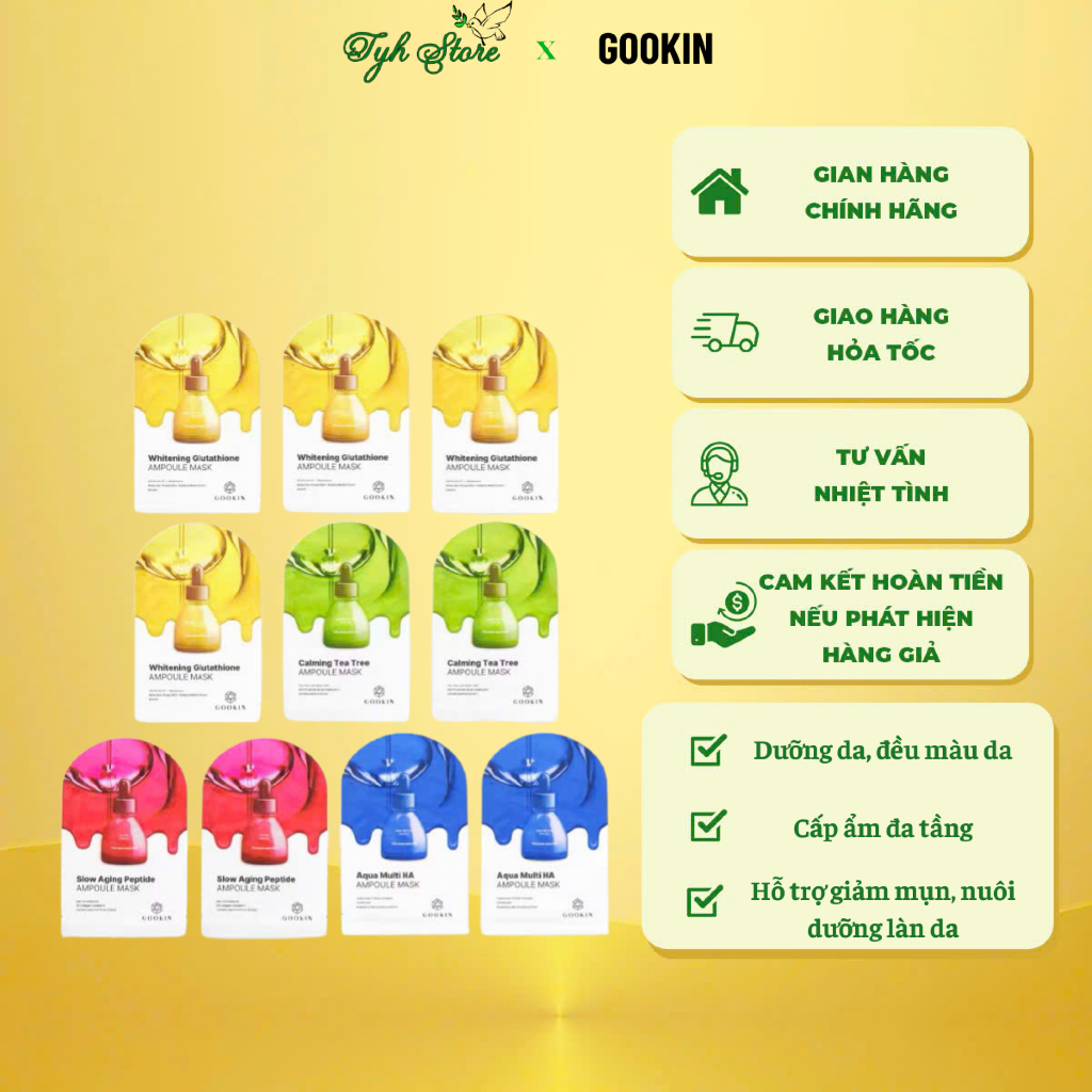 Mặt nạ dịu da, cấp nước, dưỡng sáng, tăng đàn hồi Gookin Ampoule Mask ...