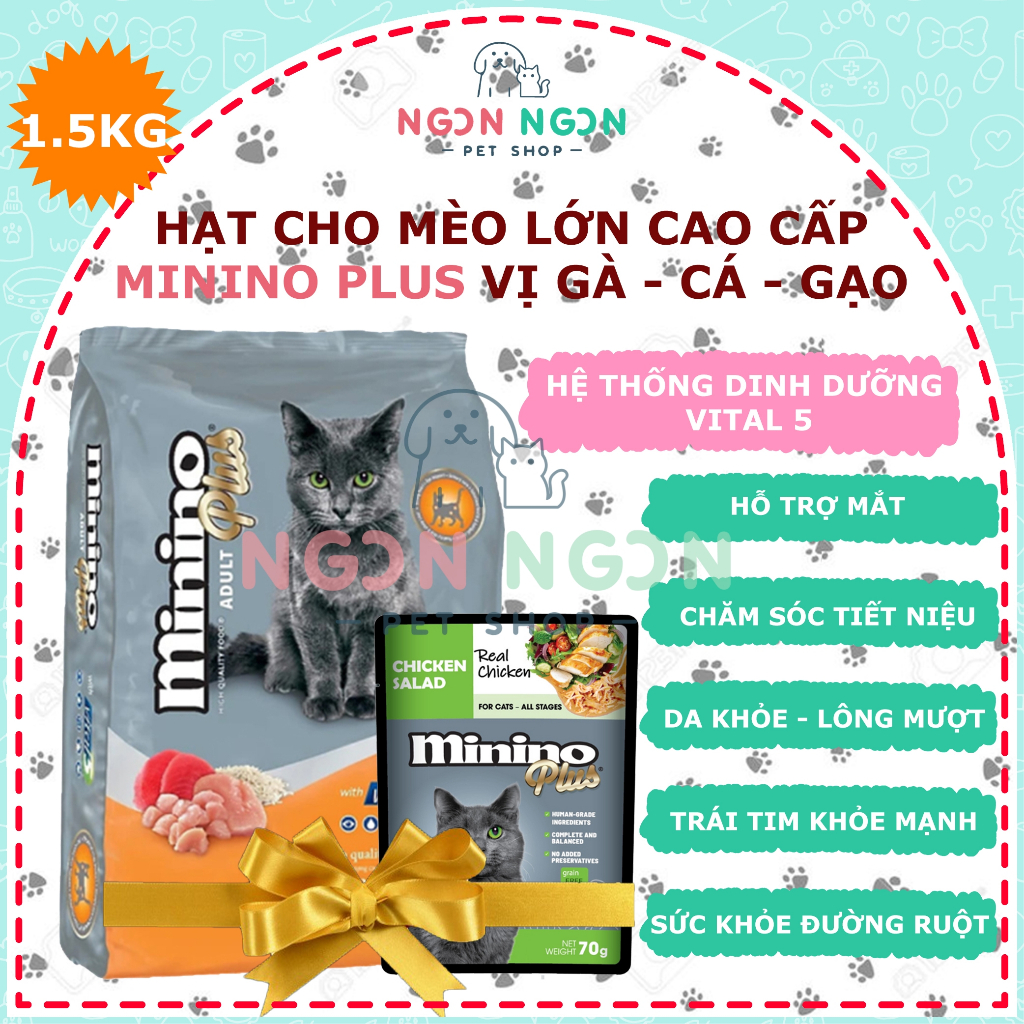 (Tặng Pate 70g - 1.5kg) Thức Ăn Hạt Minino Plus Adult Cho Mèo Lớn Chất Lượng Cao, Bổ Sung Dinh ...