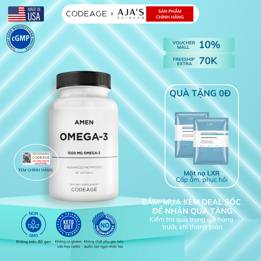 Viên Uống Dầu Cá Codeage Amen Omega-3 Hỗ trợ Tăng Cường Sức Khỏe, Đẹp Da 90 viên - Ajasskinlab ...