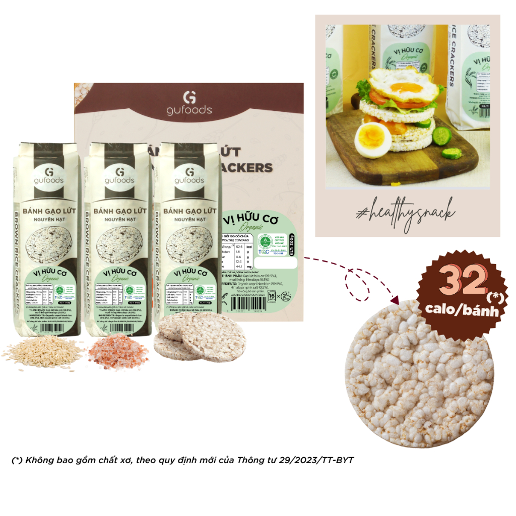 Bánh ăn kiêng gạo lứt GUfoods - Không chiên dầu, Không đường, Thực dưỡng, Ăn vặt healthy, Tập ...