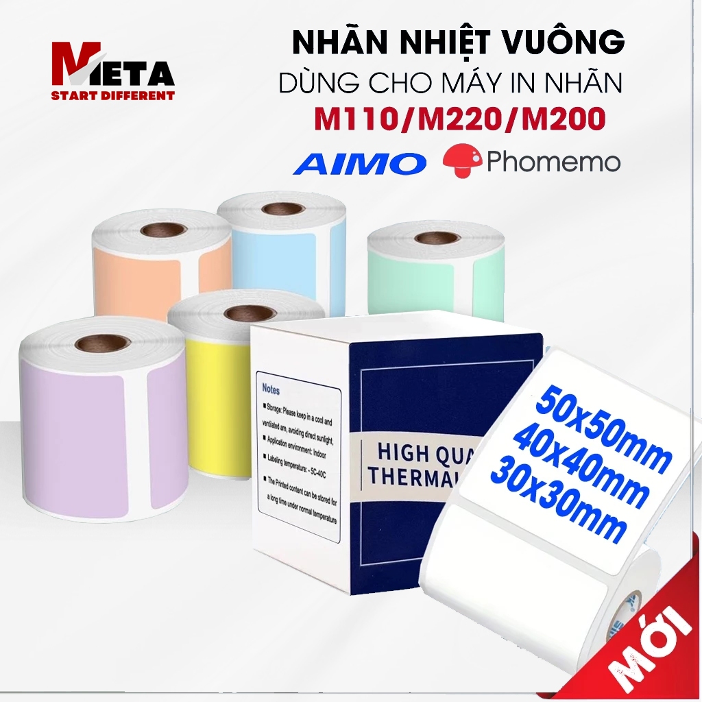 Nhãn In Tem Vuông Nhiều Màu Dùng Cho Máy In Nhãn AIMO/Phomemo M110/M200 ...