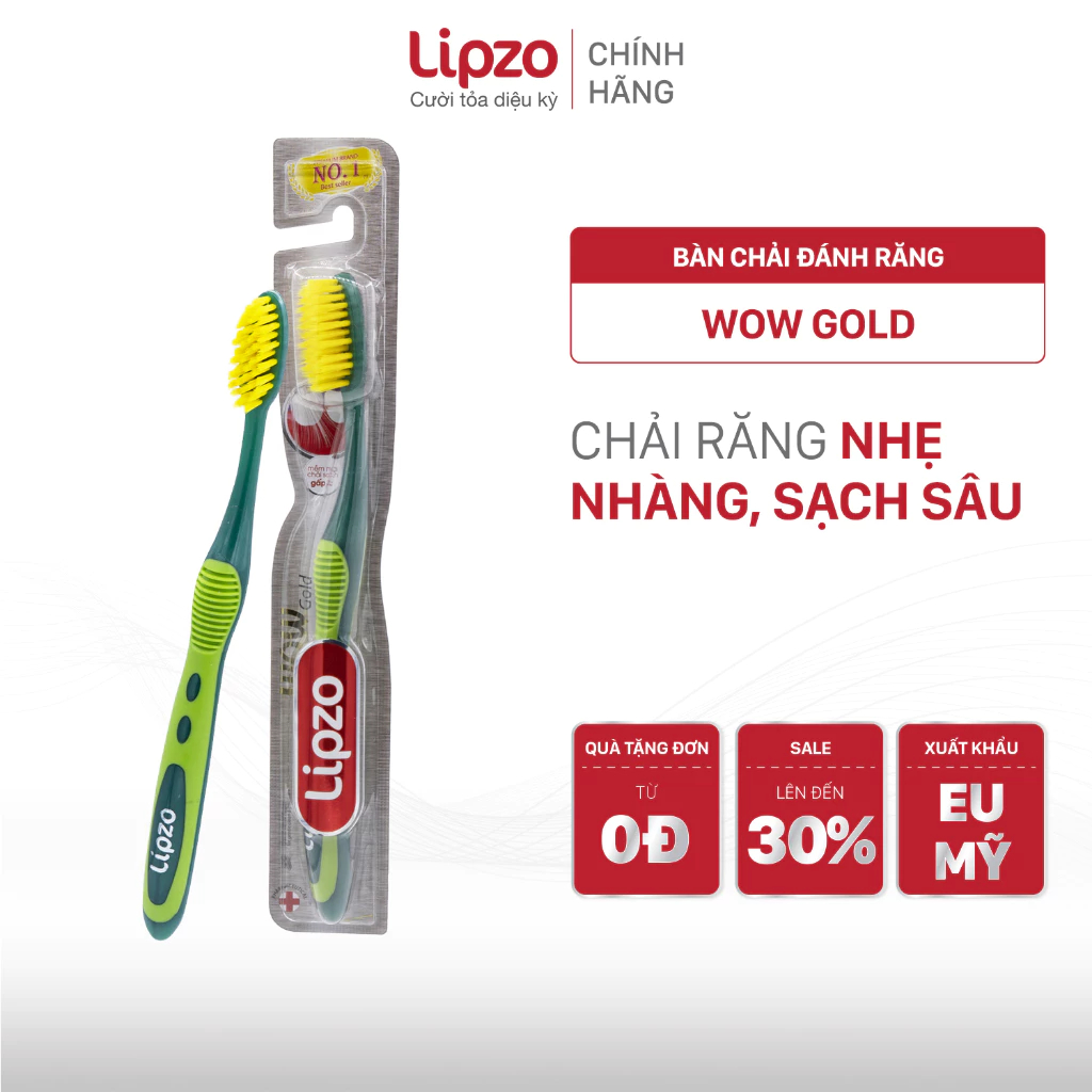 Combo 2 Bàn Chải Lipzo Wow Gold Chỉ Tơ Vàng Nano Kháng Khuẩn, Khử Mùi ...