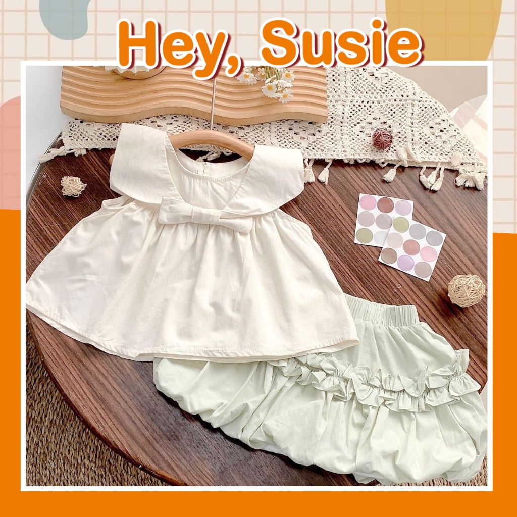 Hey Susie S6830- Bộ Đồ Áo Kem Cổ Nơ Quần Xanh Cho Bé Gái Size 9-27kg ...