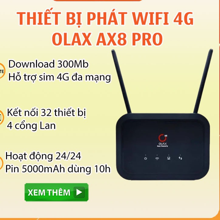 Bộ Phát Wifi 4G OLAX Ax8 ax6 PRO Cat4 pin 5000mah, kết nối 32 thiết bị, cắm cố đinh 24/24 dùng ...