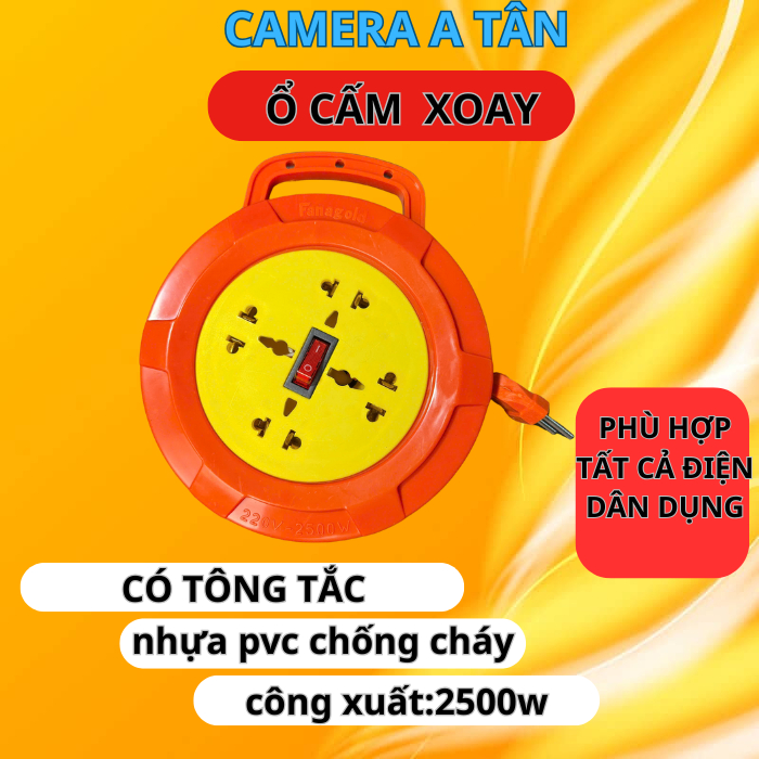 Ổ Cắm Điện Tròn Xoay Tay, rút gọn Dây tiện lợi, Tải 2500w, dài 5m/8m ...
