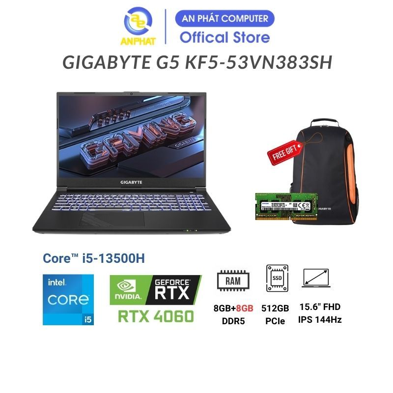 Laptop Gigabyte G5 KF5-53VN383SH (Intel Core i5-13500H | 8GB + tặng 8GB | 512GB | RTX 4060 8GB ...