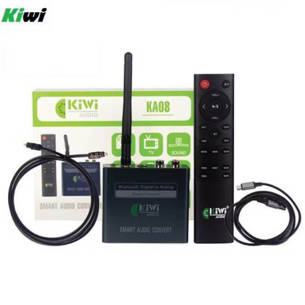 Bộ chuyển đổi âm thanh KIWI k08 cao cấp, kết nối Bluetooth; cổng USB; điều khiển bass treble ...