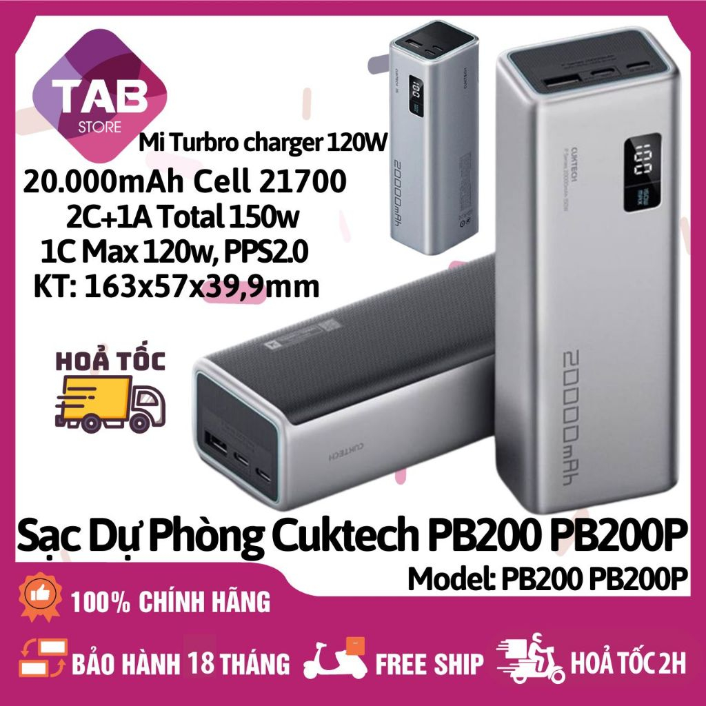 Sạc Dự Phòng Cuktech PB200 PB200P 20000mAh 2C1A 150W PD 3.1 PPS5A QC Mi ...