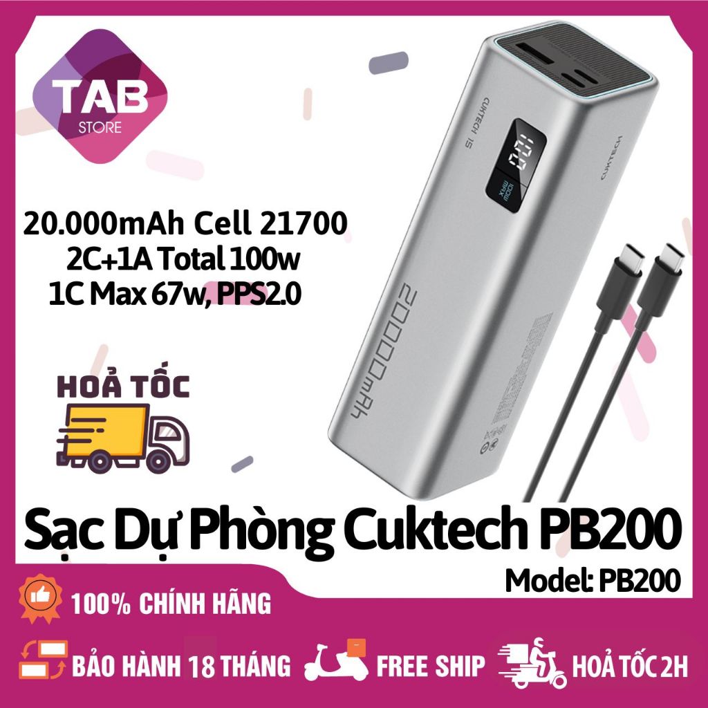 Sạc Dự Phòng Cuktech PB200 20000mAh 2C1A 100W PPS5A QC Mi Turbro - Bảo ...