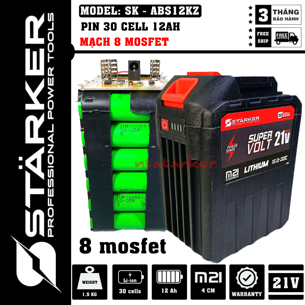 Pin 30 cell Starker 8 mosfet 15ah, 5s6p 21v, chân phổ thông m21 4cm ...