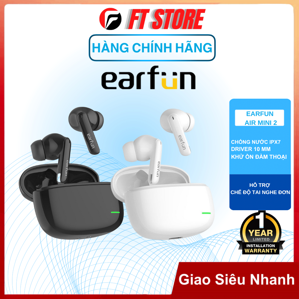 Tai nghe Bluetooth Earfun Air Mini 2, hỗ trợ chế độ tai nghe đơn, khử ồn đàm thoại, driver 10mm ...
