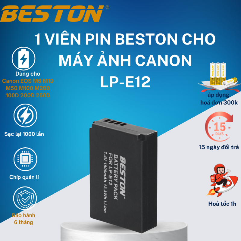 Bộ Pin LP-E12 1800mAh + Sạc Beston Dùng Cho Máy Ảnh Canon EOS M6 M10 ...