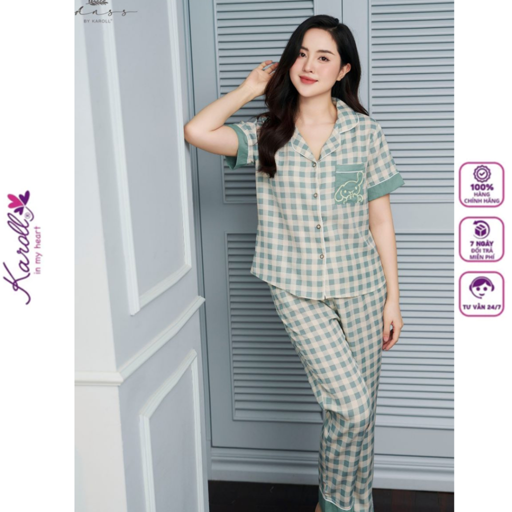 KAROLL - ANSS 002.24 Bộ thô mặc nhà cộc tay quần dài họa tiết kẻ ...
