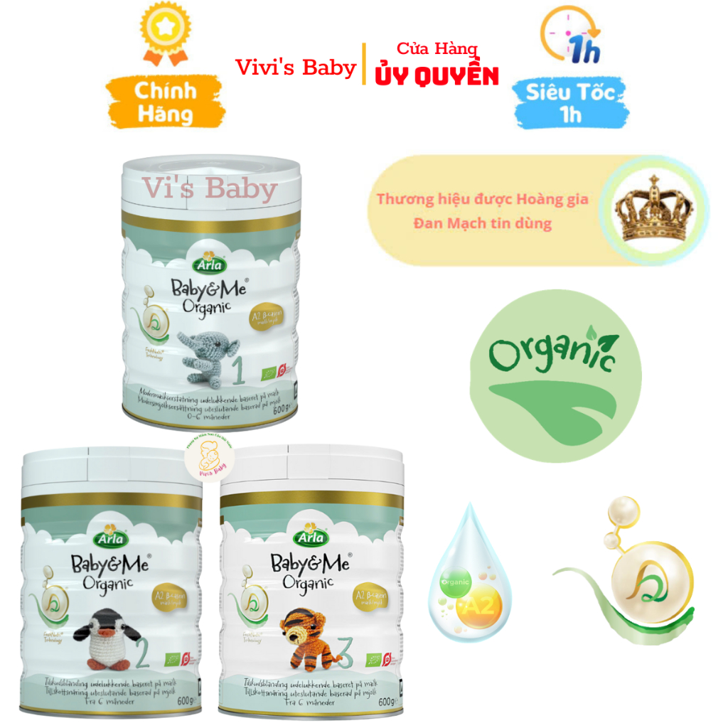HiPP Sữa bột công thức Arla Baby&Me Organic số 1,2,3 - đạm A2 thuần chủng Organic 600g NK Đan ...
