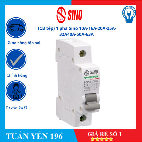 Cầu dao tự động (CB tép) 1 pha Sino 10A-16A-20A-25A-32A-40A-50A-63A ...
