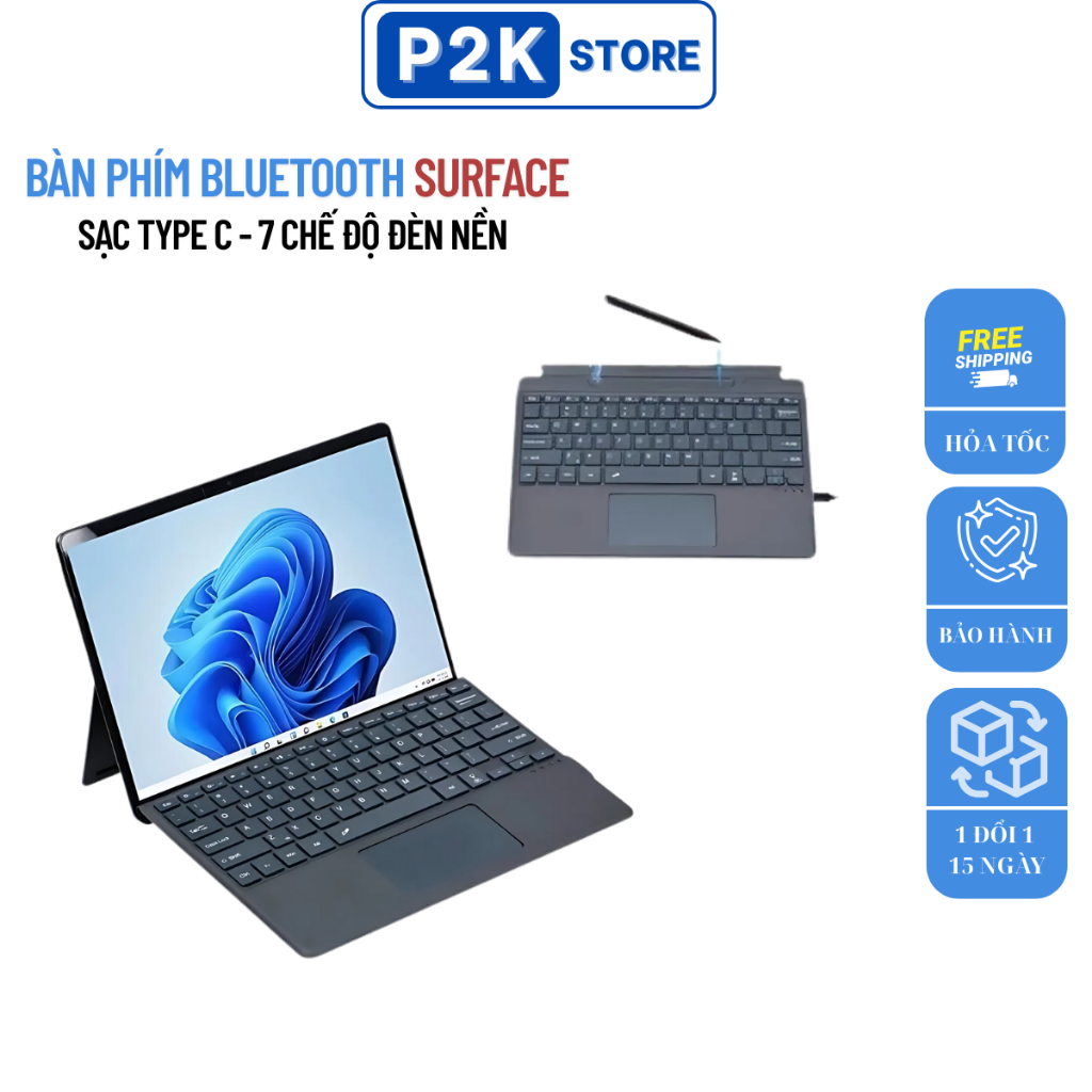 [HÀNG NEW] Bàn phím Surface Bluetooth Pro 3/4/5/6/7, Pro8/9/X/11, GO/GO2/GO3/GO4 - Đèn nền 7 chế ...