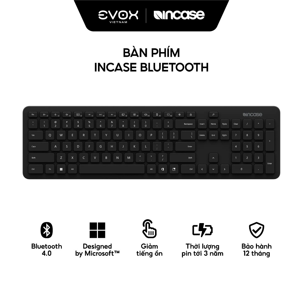 Bàn phím Bluetooth Incase - Full size, mỏng nhẹ, phím tắt tiện lợi, pin ...