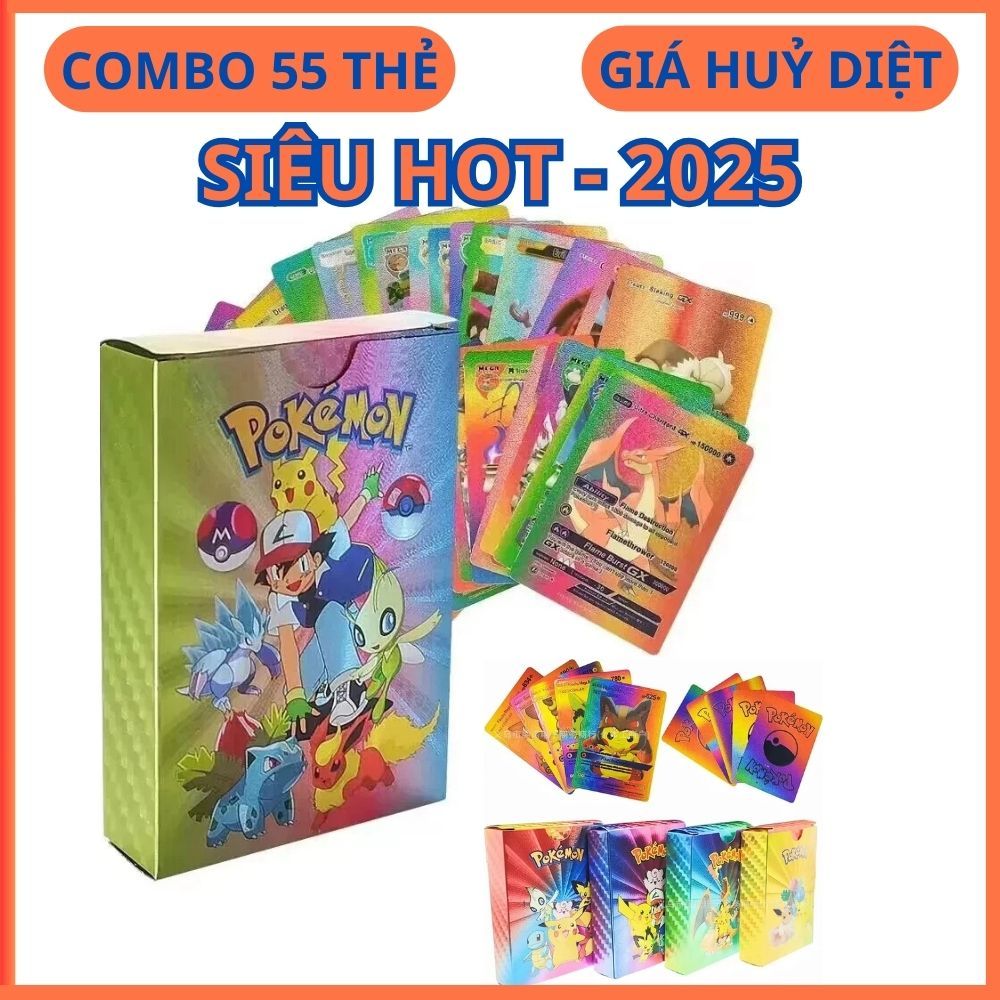 [Hoả Tốc] Combo 1 Hộp 55 Thẻ Bài Pokemon Kim Loại 7 Màu Cao Cấp IN SIÊU ...