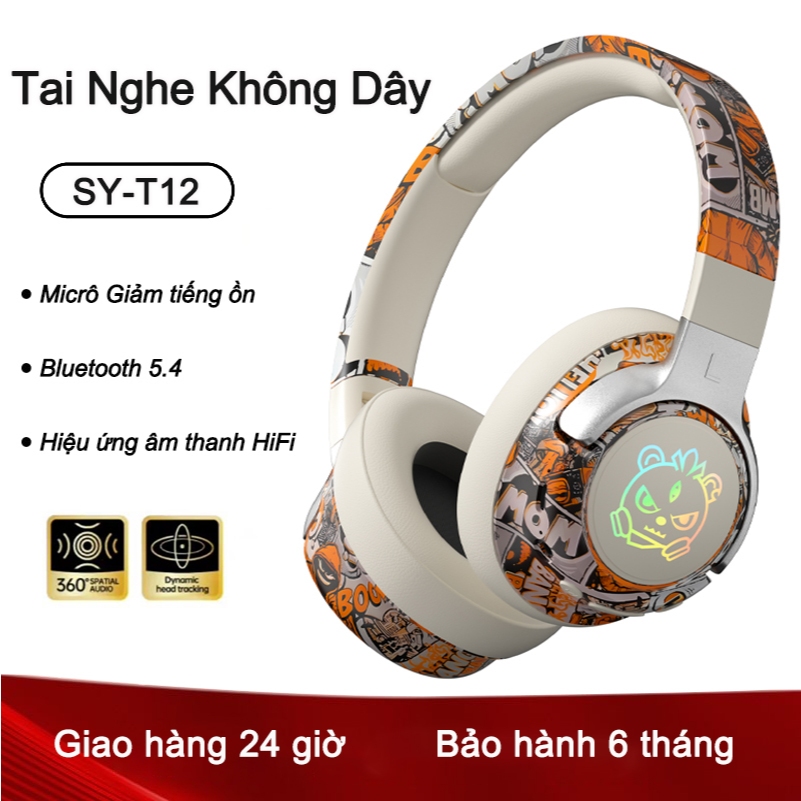 Tai Nghe Gaming Bluetooth Không Dây SY-T12 Có Micrô khử tiếng ồn Đèn ...