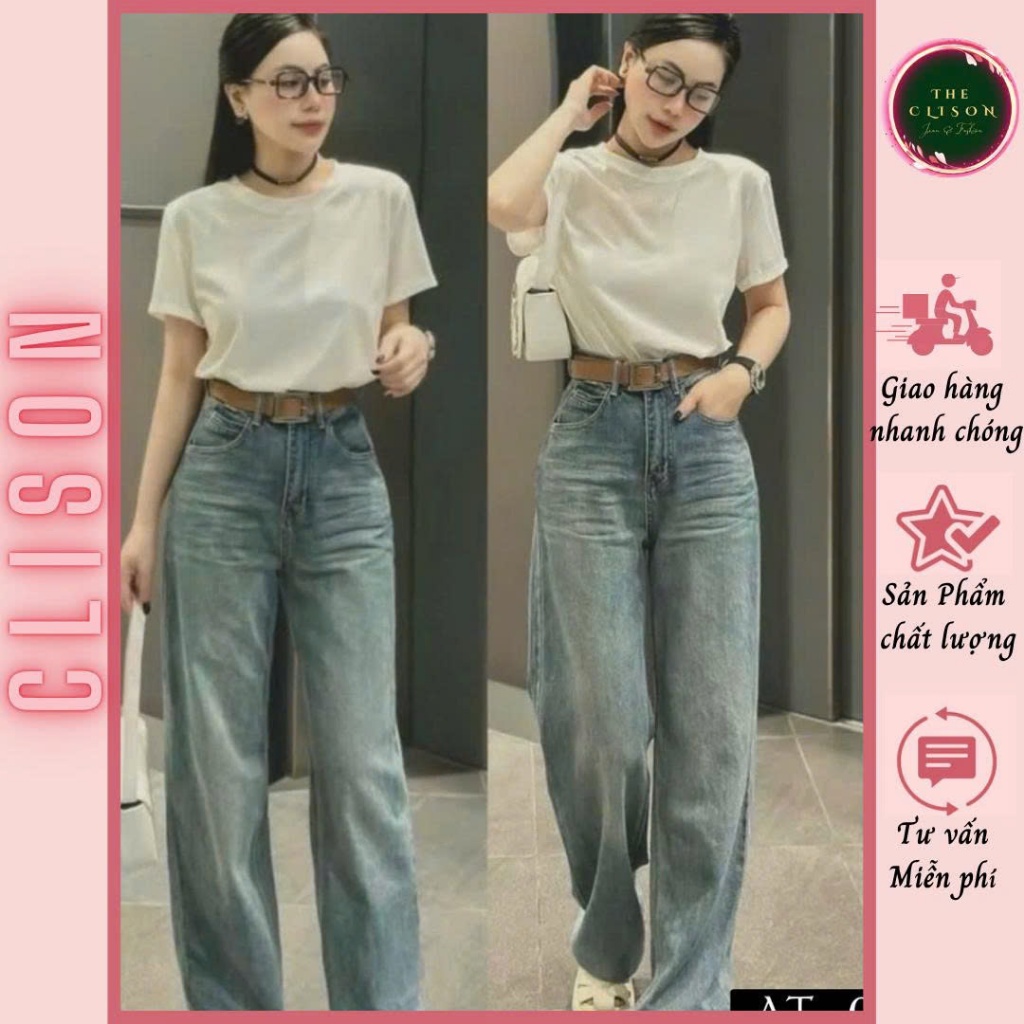 Quần jean suông basic đễ phối đồ CLISON Quần jean ống rộng chất bò mặc ...