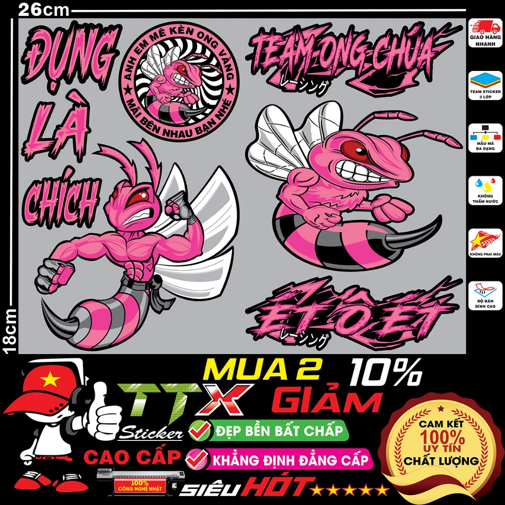 tem dán xe icon logo sticker ong vàng chúa đụng là chích - nhãn dán xe ...