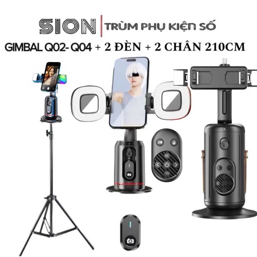 GIMBAL SIVIR MAX Q02 Q04 QUAY 360 ĐỘ, TÍCH HỢP ĐÈN LED TRỢ SÁNG, REMOTE ĐIỀU KHIỂN TỪ XA, LĂP ...