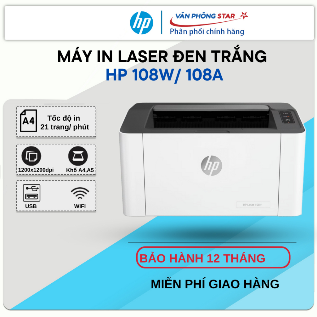 Máy in Laser HP 108W (4ZB80A) - Máy in wifi đen trắng mới 100% - Bảo hành chính hãng HP 12 tháng ...