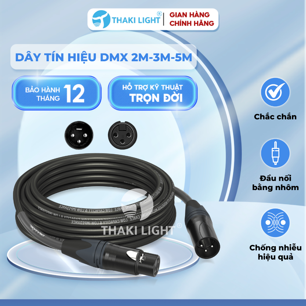 Dây tín hiệu DMX THAKI LIGHT, jack canon đực cái, đầu cắm bằng nhôm đúc ...