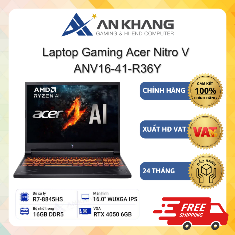 Laptop Gaming Acer Nitro V ANV16-41-R36Y (R7-8845HS,16GB,512GB,RTX4050 ...