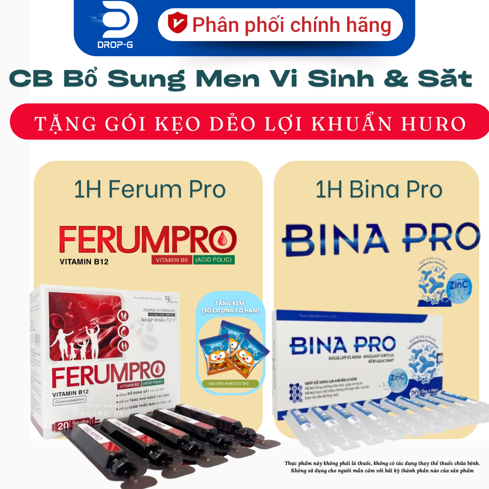 (Chính hãng) Combo bổ sung sắt & Men vi sinh lợi khuẩn [1H Bina Pro ...