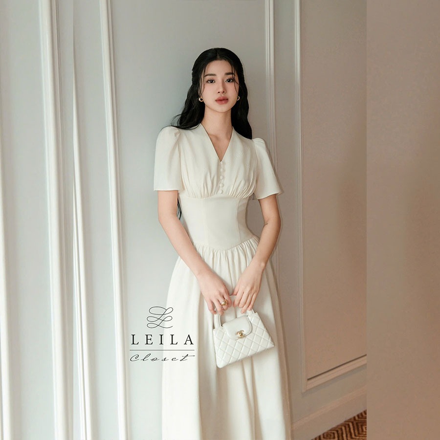LEILA CLOSET | Đầm thiết kế Vella cổ tim, tay chuông, chiết eo, xoè dài ...