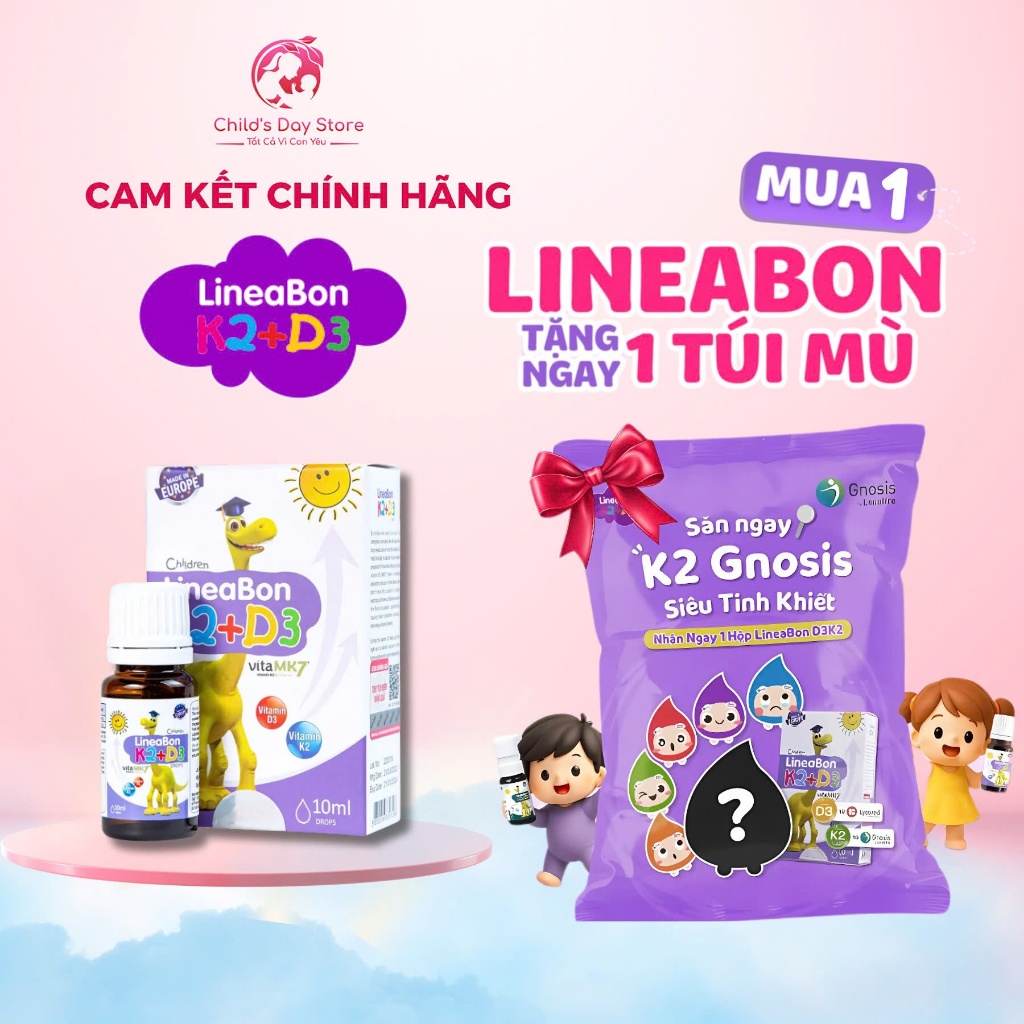 [MUA 1 TẶNG 1 TÚI MÙ] LineaBon K2+D3 10ml tím. Bổ Sung Vitamin K2D3 Tăng Cường Hấp Thu Canxi Cho ...