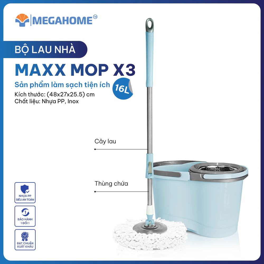 Bộ Lau Nhà 360 thông minh Maxx Mop X3 MEGAHOME, Cây Lau Inox Siêu Nhẹ ...