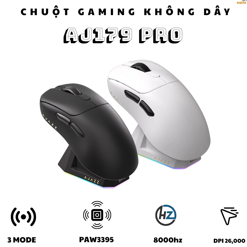 Chuột gaming không dây AJAZZ AJ179 pro - 3 mode kết nối - Paw3395 - DPI ...