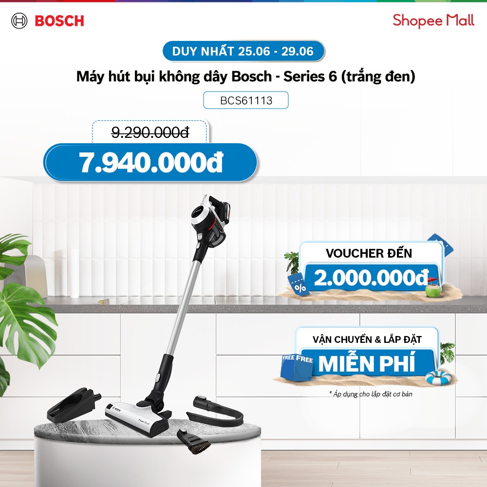 [25-29.06] Voucher Shopee đến 2TR | Máy hút bụi không dây Bosch BCS61113 - Series 6 (trắng đen ...