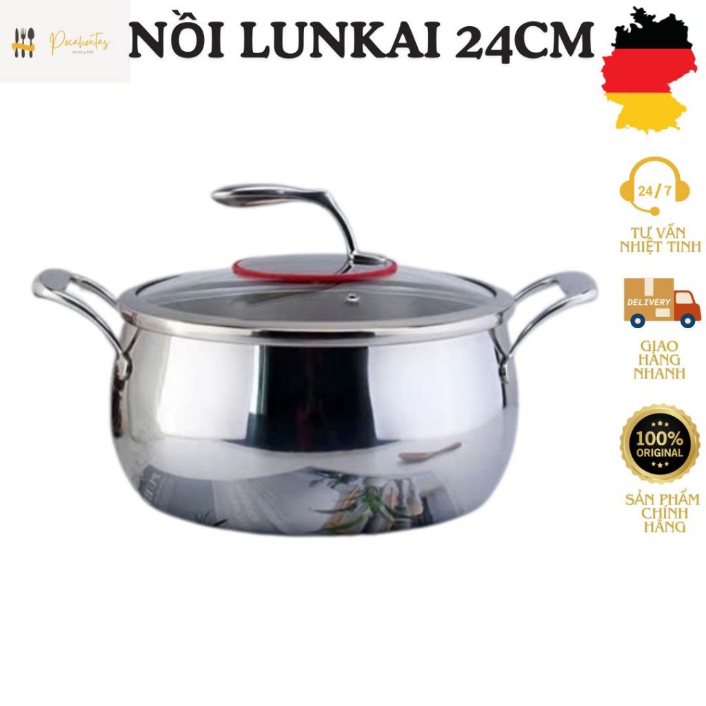 Nồi LUNKAI 24cm, nồi inox luộc gà, nồi bếp từ cỡ lớn, nồi inox 3 lớp ...