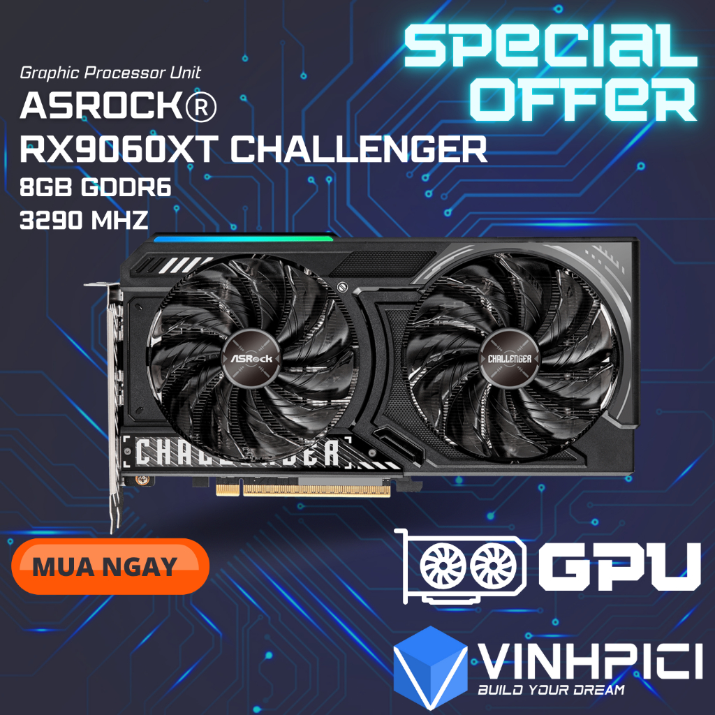 Card màn hình ASROCK AMD Radeon™ RX 9060XT Challenger 8GB OC [NEW] | Shopee Việt Nam