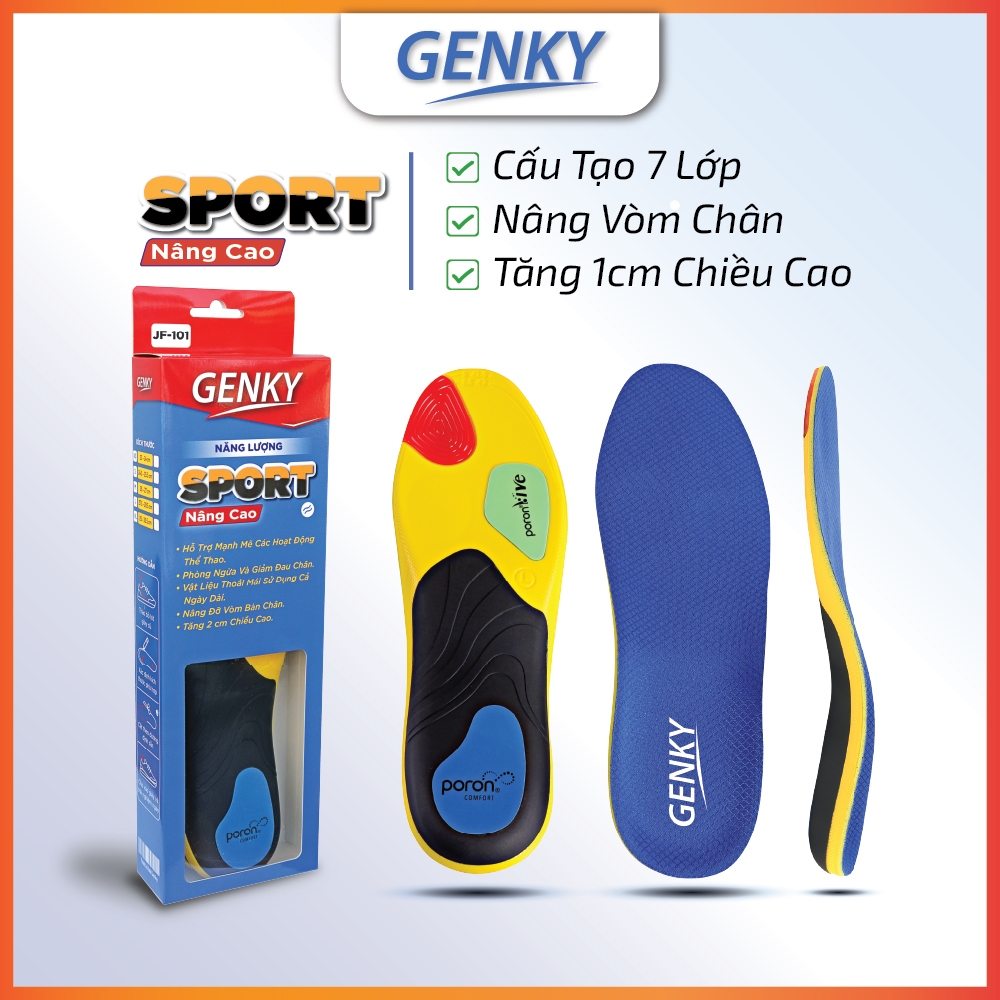 Lót giày thể thao nam nữ Genky Sport 7 lớp, tăng 1cm chiều cao, chống sốc, thấm mồ hôi và khử ...