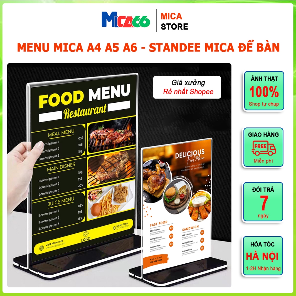 Kệ Mica, Menu Mica A4 A5 A6, standee mica, Bảng Mica Để Bàn Kệ Mica Trưng Bày Qr code Để Bàn ...