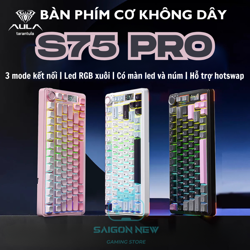 Bàn phím cơ không dây Aula S75 pro -3 mode mạch xuôi - Hỗ trợ hotswap ...