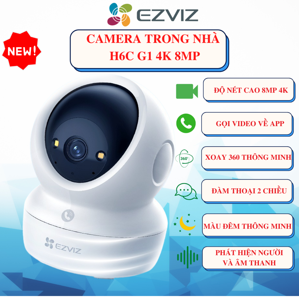 Camera WIFI trong nhà xoay 360, đàm thoại 2 chiều Ezviz H6C Pro, H6C G1 4K SIÊU NÉT cao cấp ...
