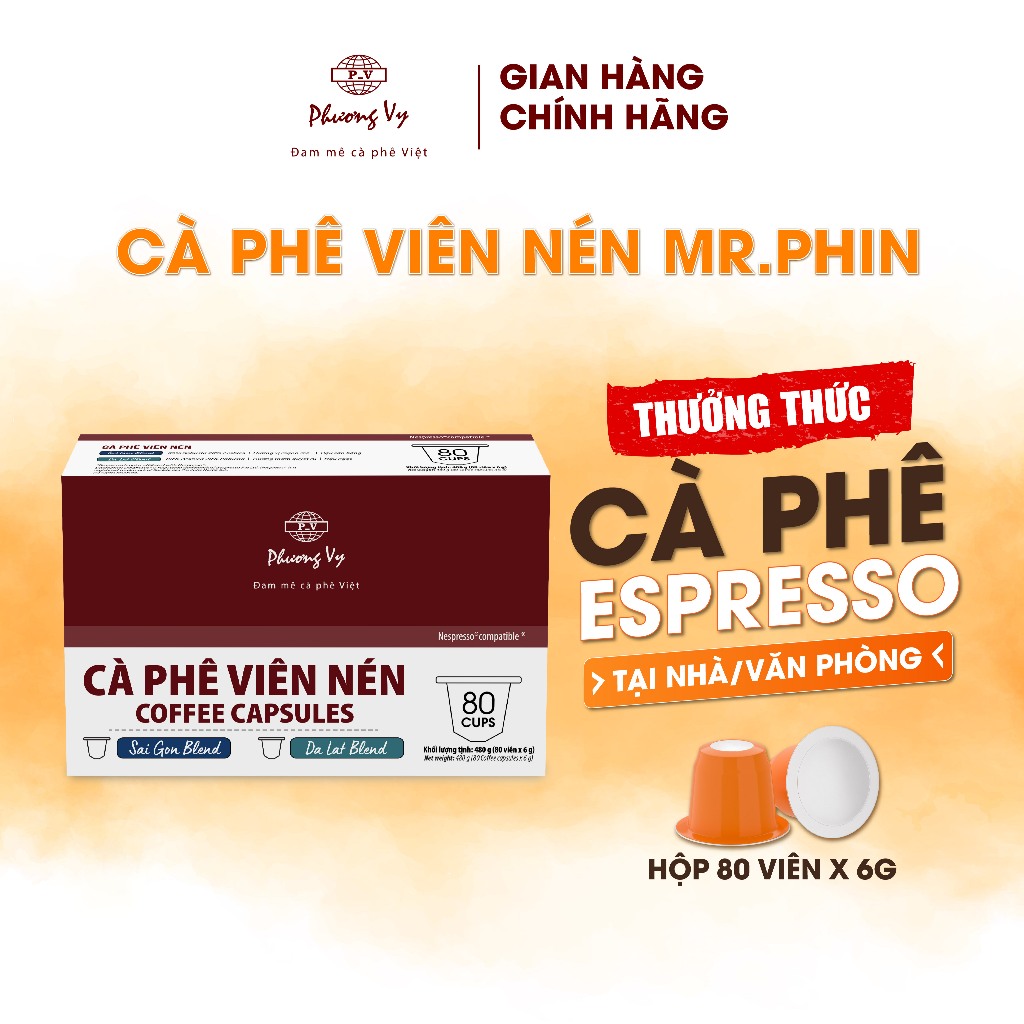 Cà Phê Viên Nén Mr. Phin phù hợp máy Nespresso, hộp 80 viên x 6g ...