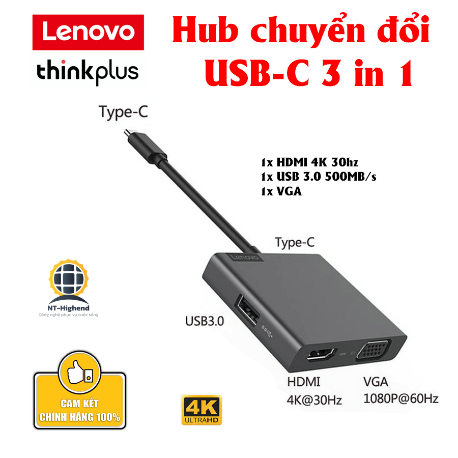 Bộ HUB chuyển đổi LENOVO THINKPLUS USB-C 3in1 chính hãng | Shopee Việt Nam