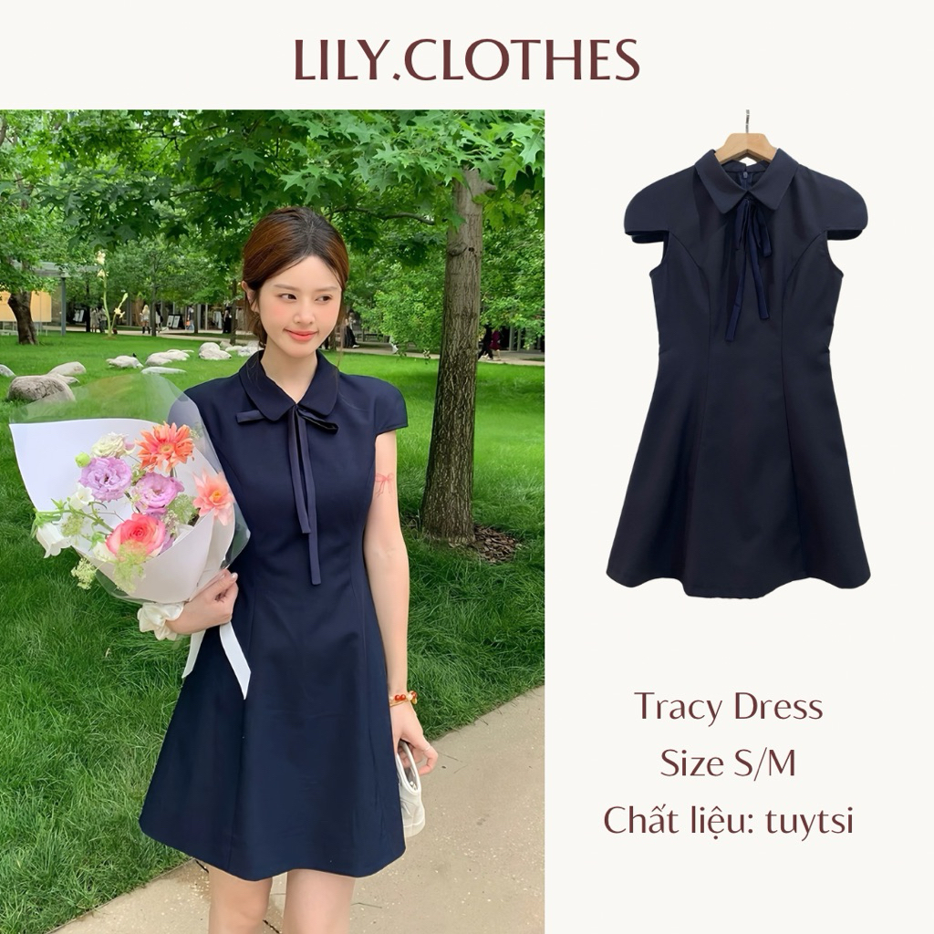 Lily.clothes- Tracy Dress- Váy sơ mi cộc tay cổ sen dáng ngắn basic ...