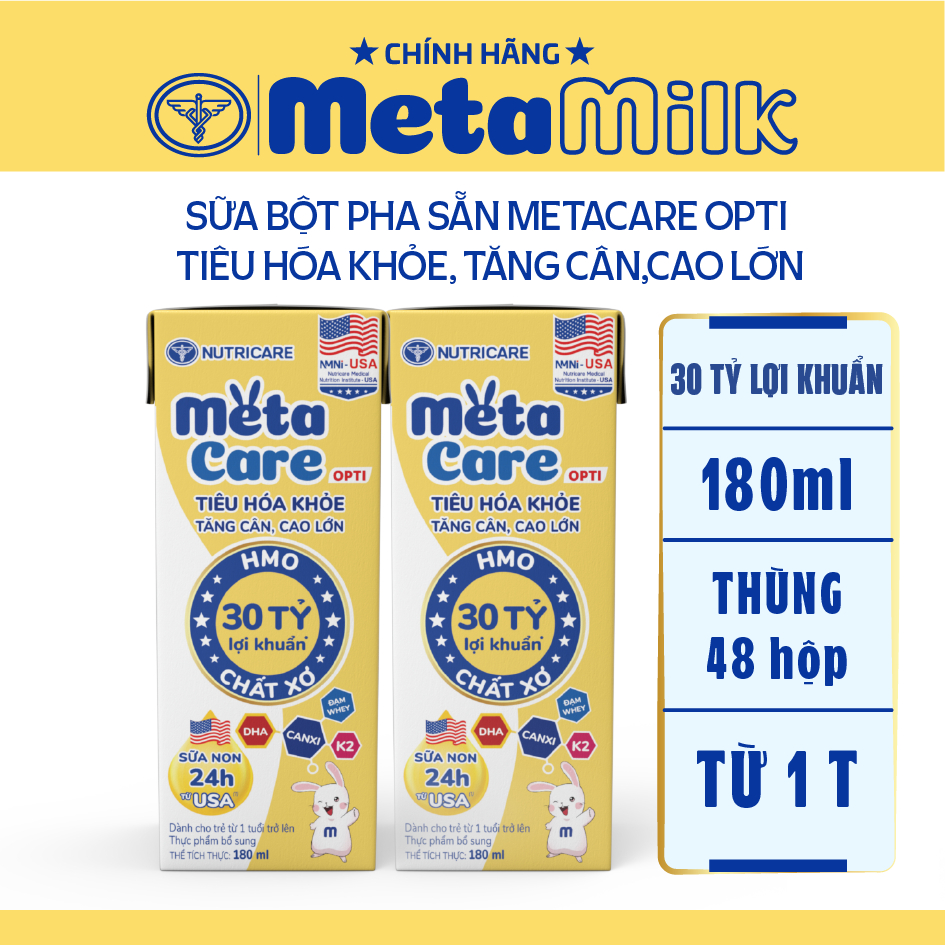 Thùng sữa pha sẵn Metacare Opti Nutricare 180ml tiêu hóa khỏe, tăng cân, cao lớn (180 x 48 hộp ...
