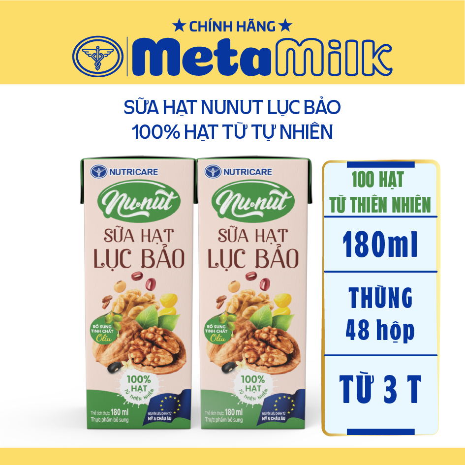 Thùng sữa hạt Nunut Lục Bảo Nutricare 180ml ít đường giúp giải toả mệt ...